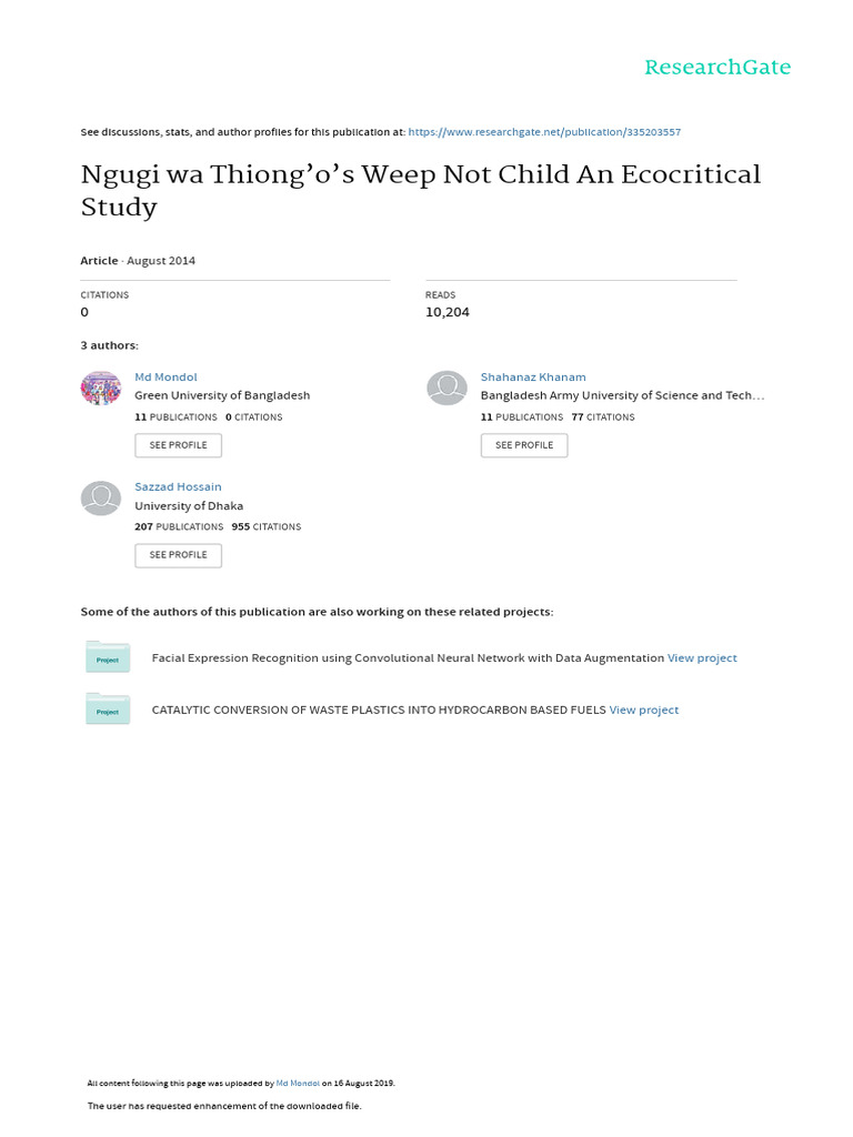 Ecocritical Analysis of Ngugi's Weep Not Child | PDF | Ecocriticism