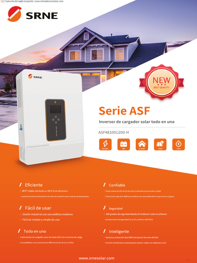SRNE 10kW 48Vdc 120A-1 Manual de Usuario | PDF
