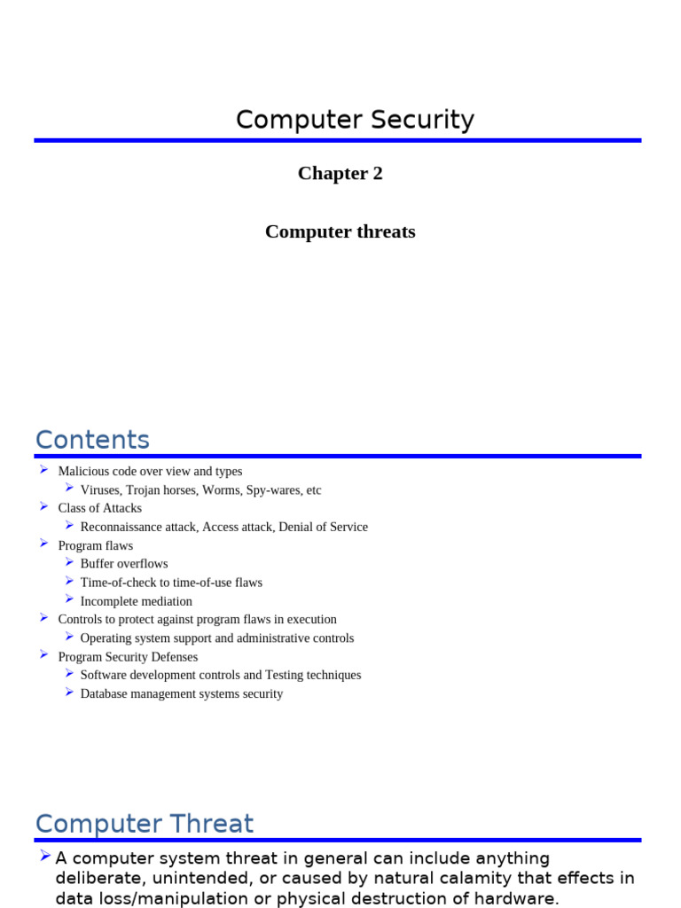 Chapter 2 Computer Threat | PDF | Malware | Security