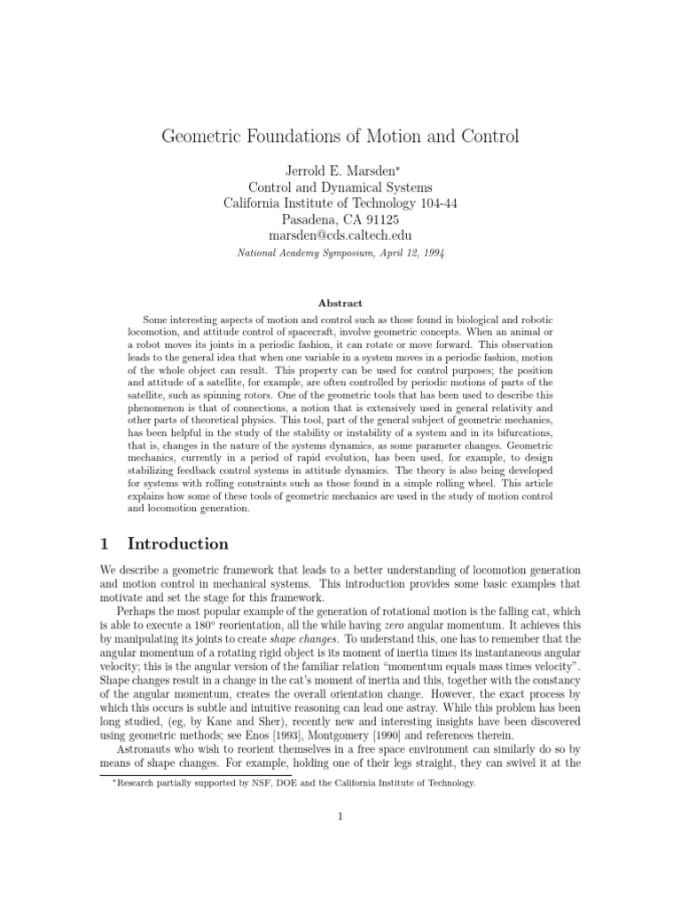 Geometric Foundations of Motion and Control | PDF | Angular Momentum ...