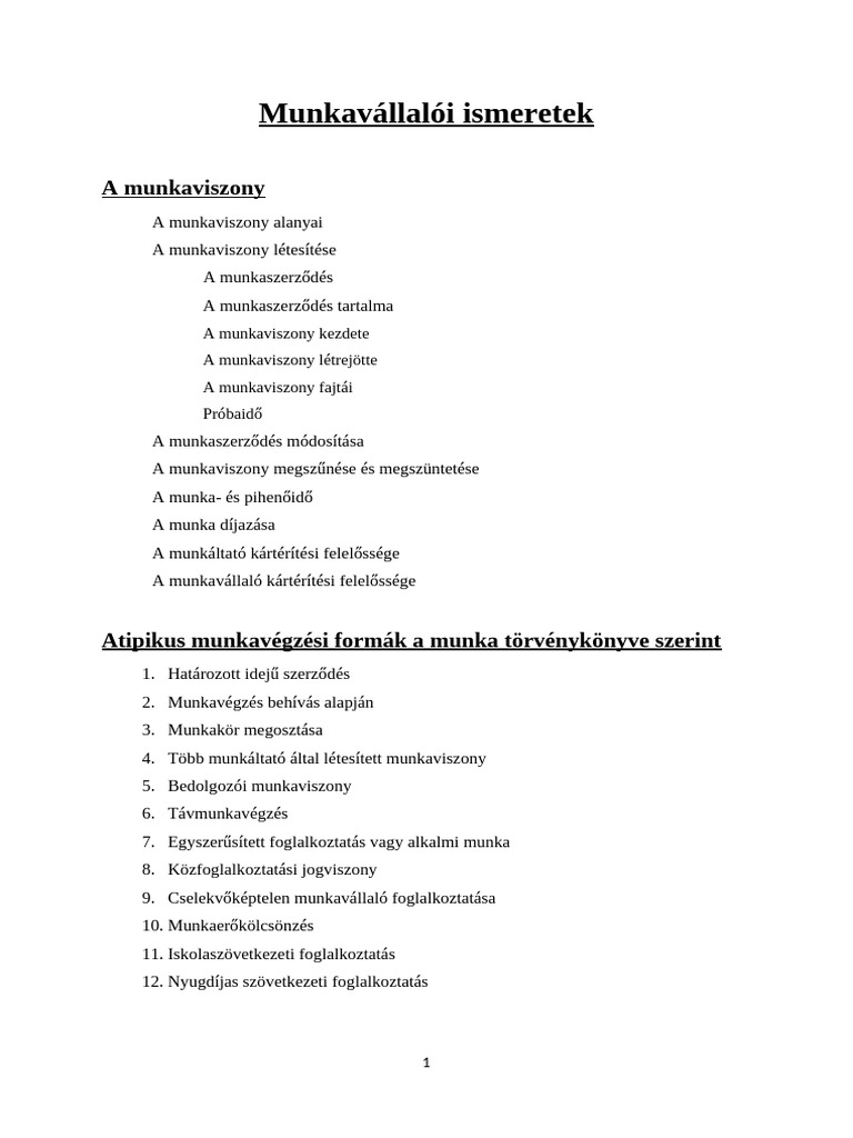 MunkavÃ¡llalÃ I Ismeretek Tananyag EdÃ | PDF