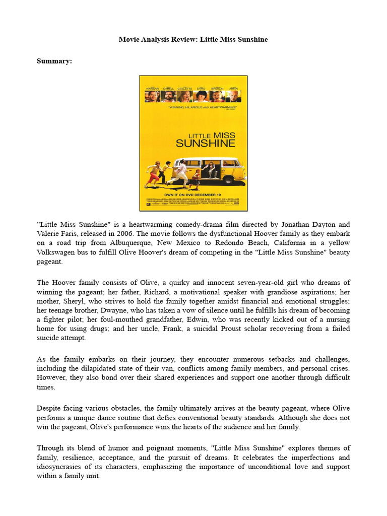 Little Miss Sunshine: Family and Resilience | PDF | Psychological ...