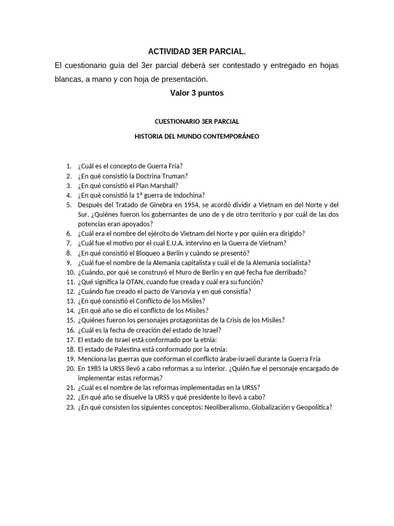 Actividades Final - 3er Parcial-Hmc | PDF | Guerra Fría | Relaciones Internacionales