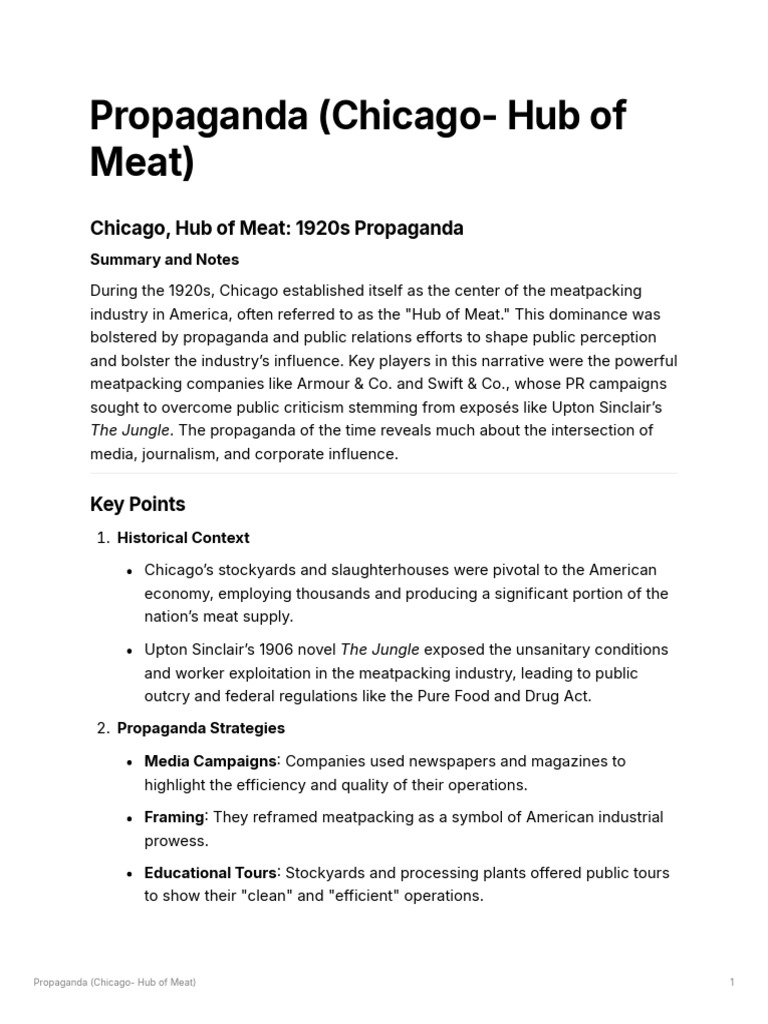 Propaganda (Chicago Hub of Meat) | PDF | The Jungle | Propaganda