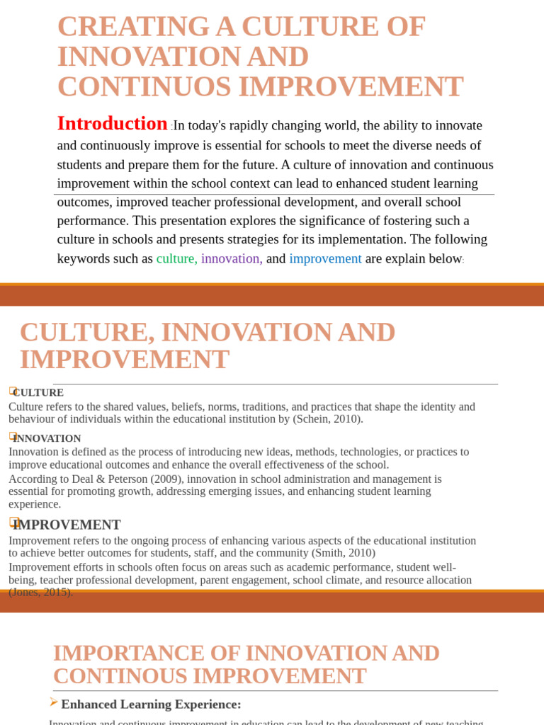 Creating A Culture of Innovation and Continuos Improvement-1 | PDF | Innovation | Learning