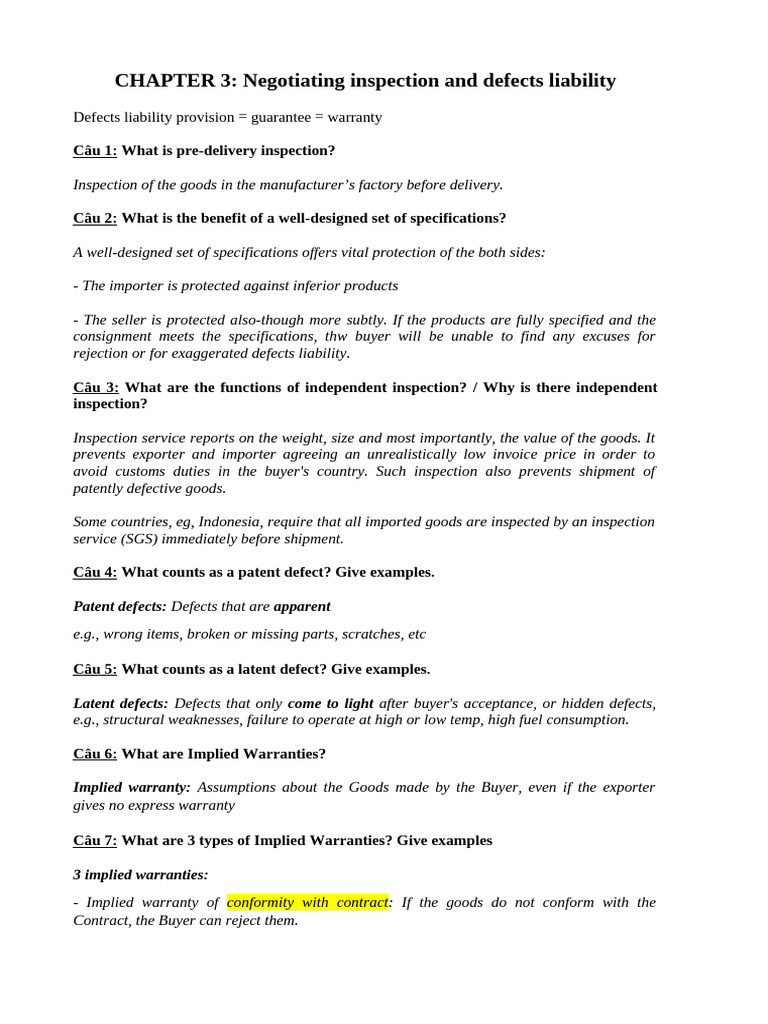 Defects Liability and Inspection Guide | PDF | Implied Warranty | Legal ...