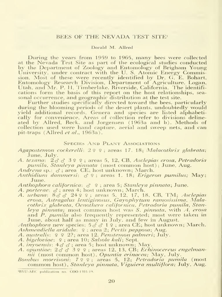 Allred, 1969 Bees of Nevada | PDF | Plants