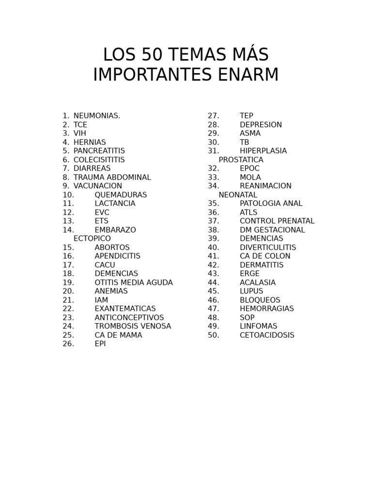 TEMAS MÁS IMPORTANTES ENARM | PDF | El embarazo | Especialidades Medicas
