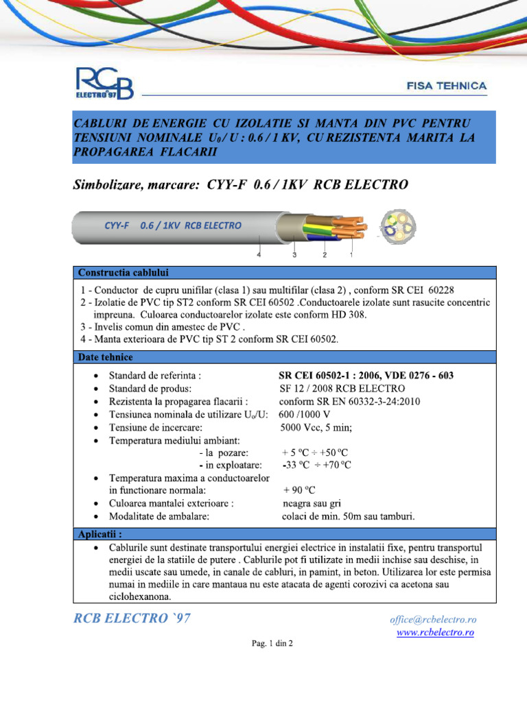 Fisa Tehnica Cablu Electric CYY-F | PDF