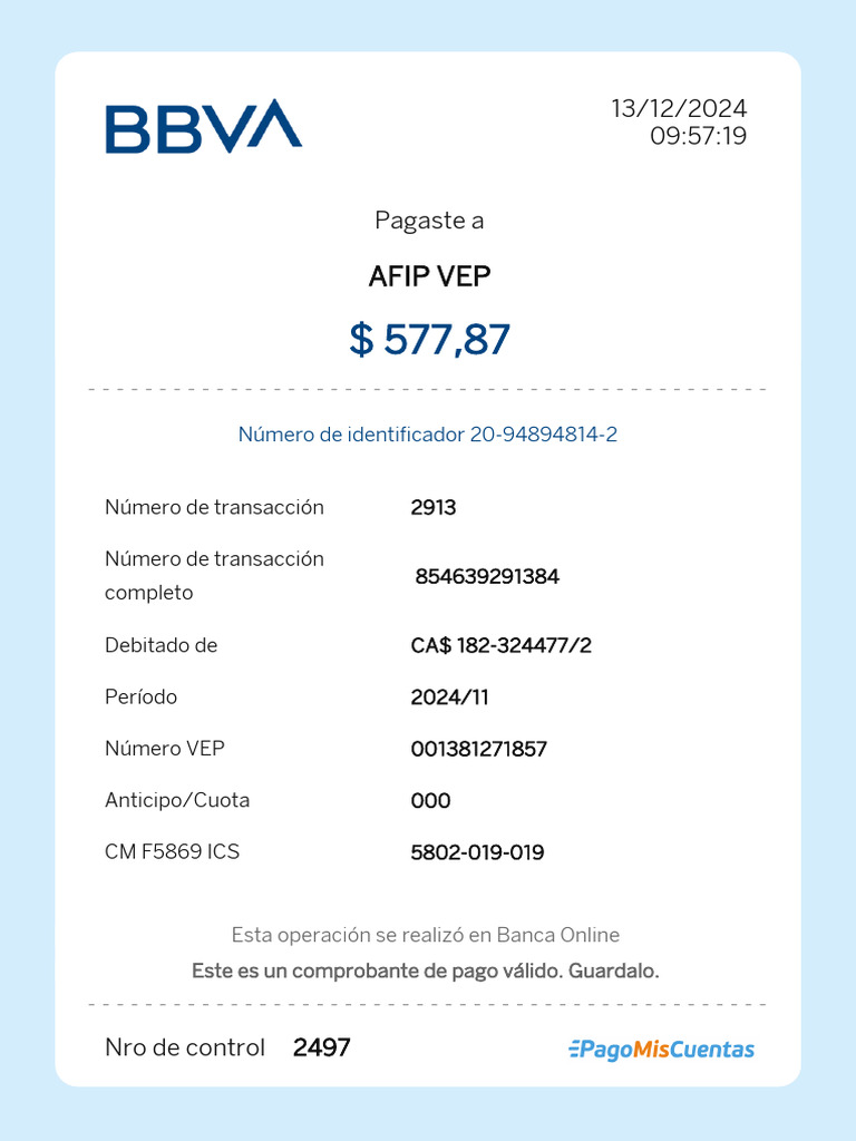 Pago AFIP VEP 2094894814294894814 | PDF