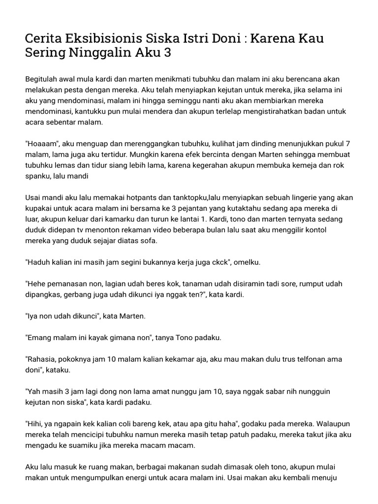 Cerita Eksibisionis Siska Istri Doni - Karena Kau Sering Ninggal-2 | PDF