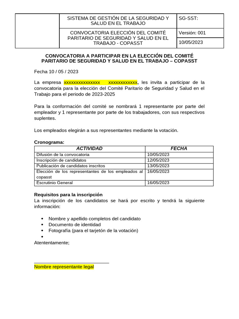 Convocatoria Elección Del COPASST | PDF