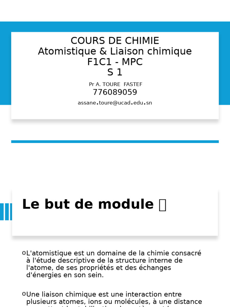 Cours de Chimie : Atomistique et Liaisons | PDF | Atomes | Éléments ...