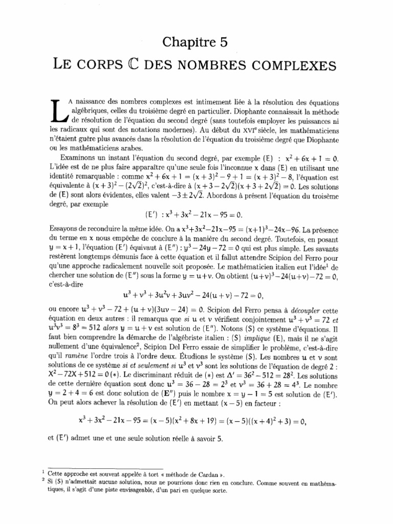 Cours Nombres Complexes PARTIE 1 | PDF