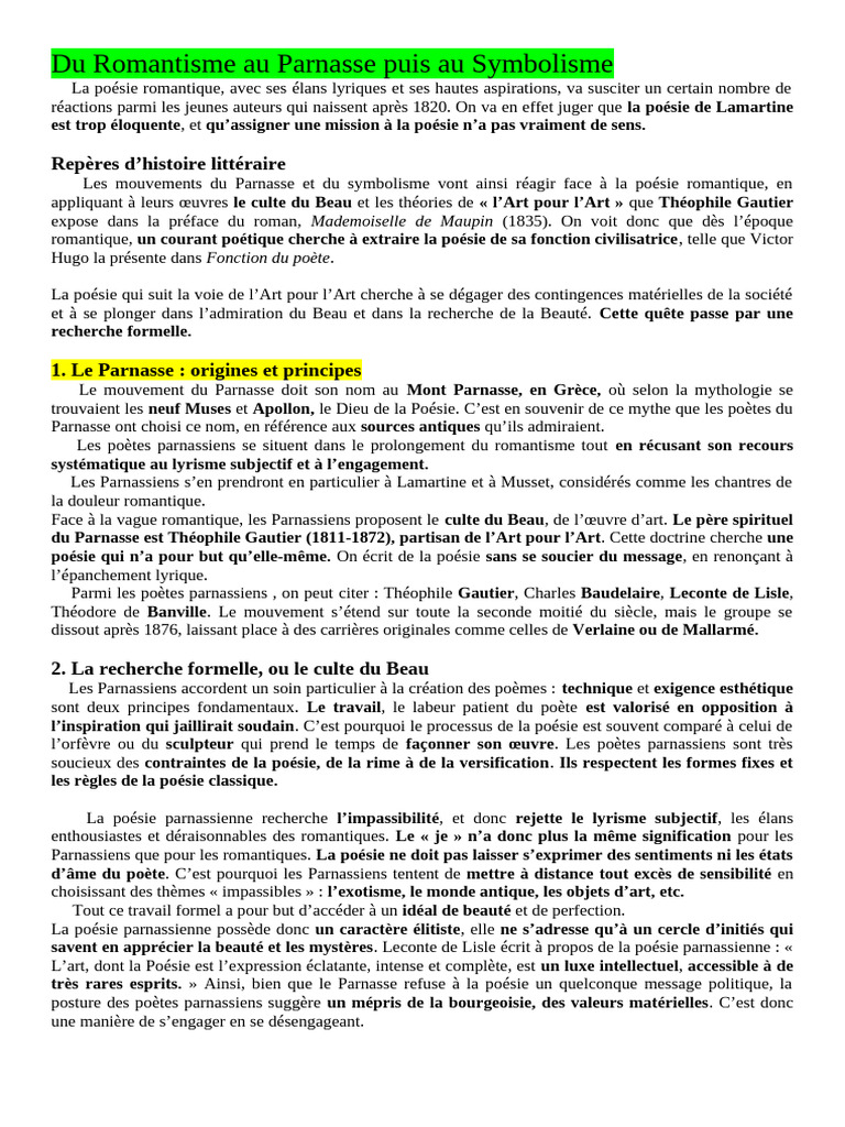 Parnasse et Symbolisme en Poésie | PDF | Poésie | Symbolisme (art)