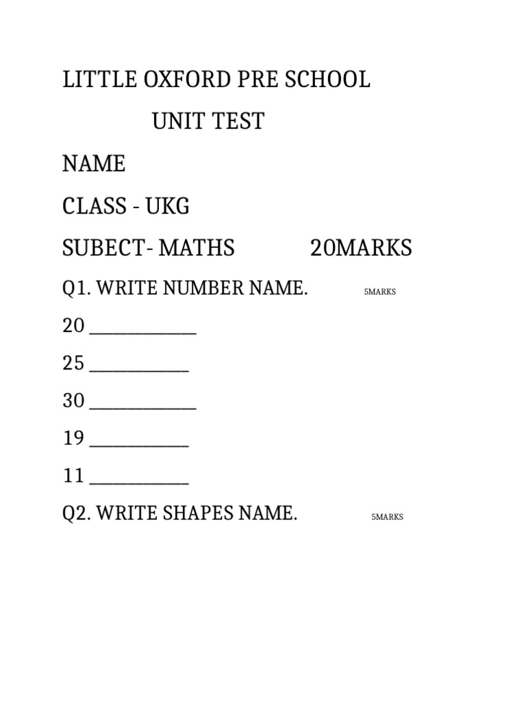 Unit Maths Ukg 2 | PDF