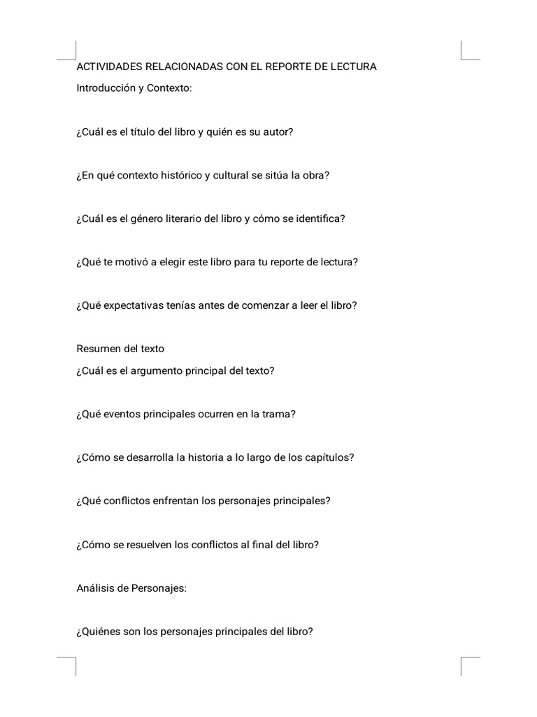 Actividades Relacionadas Con El Reporte de Lectura | PDF