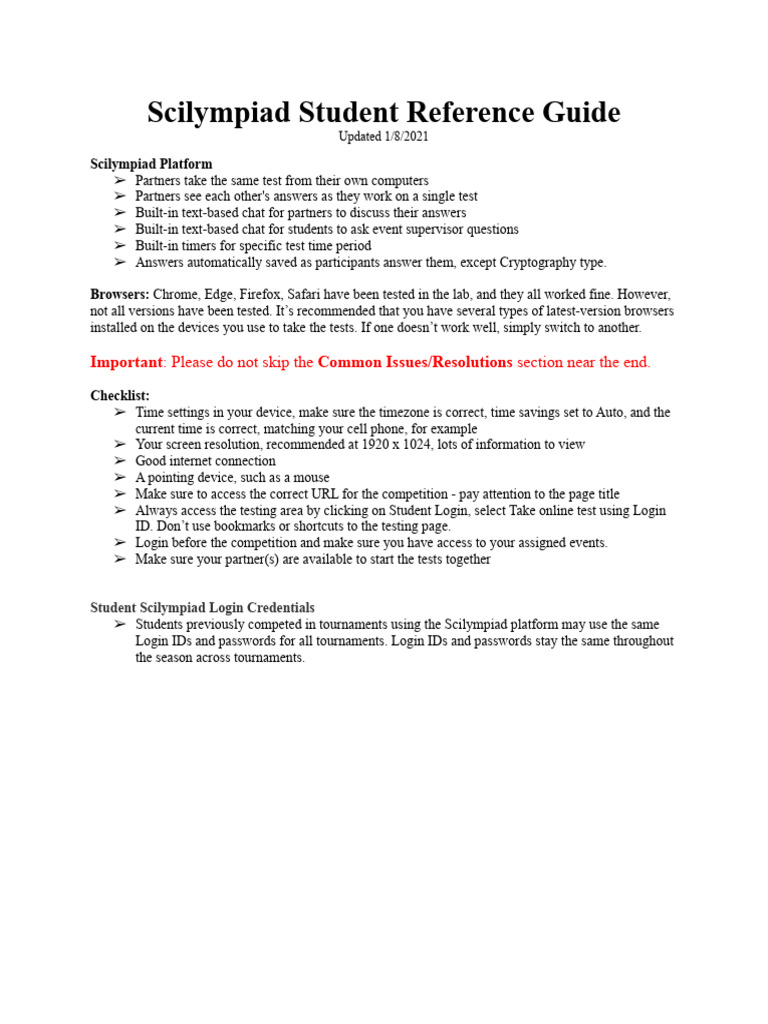 Scilympiad Student Reference Guide | PDF | Login | Computing