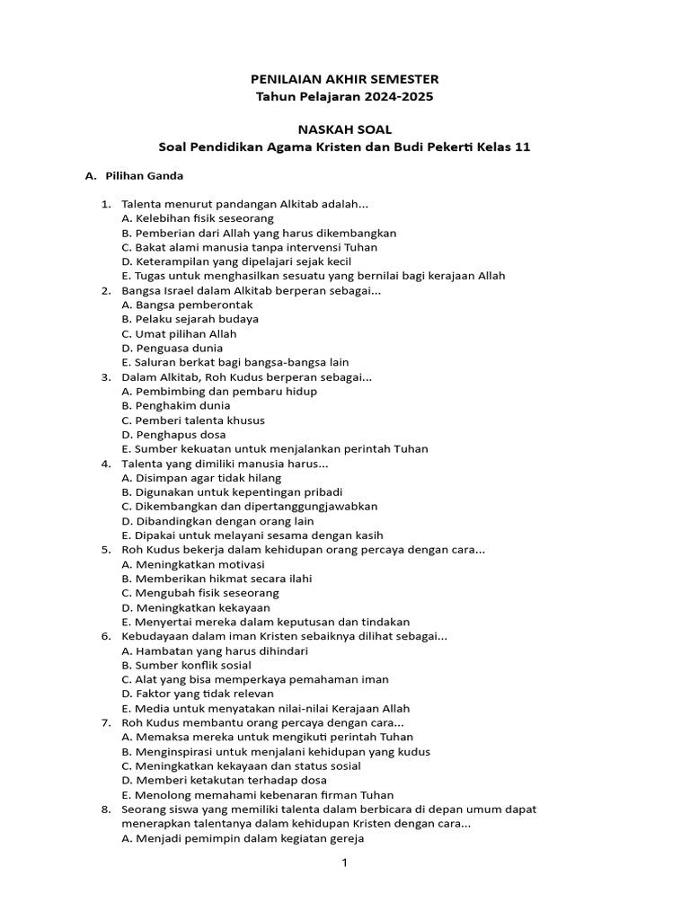 Soal Ujian Agama Kelas XI | PDF