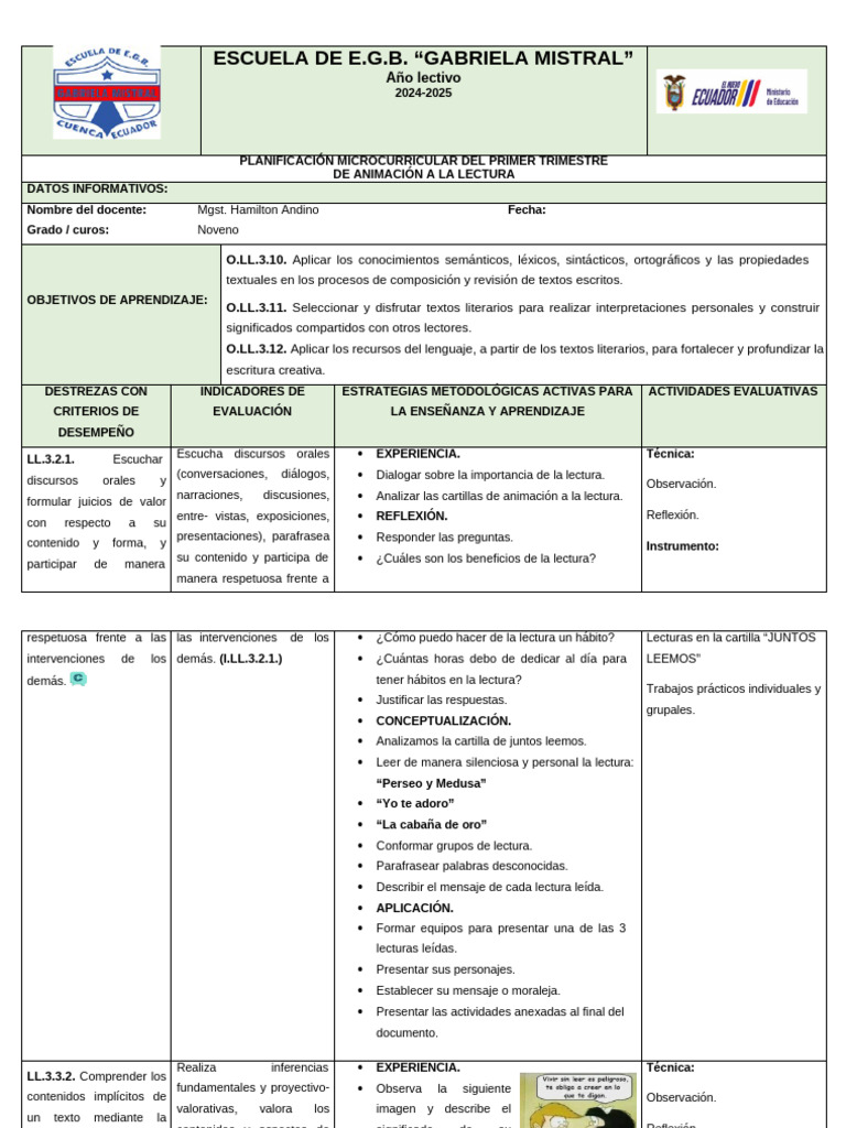 Planificacion de Animacion A La Lectura | PDF | Cognición | Aprendizaje