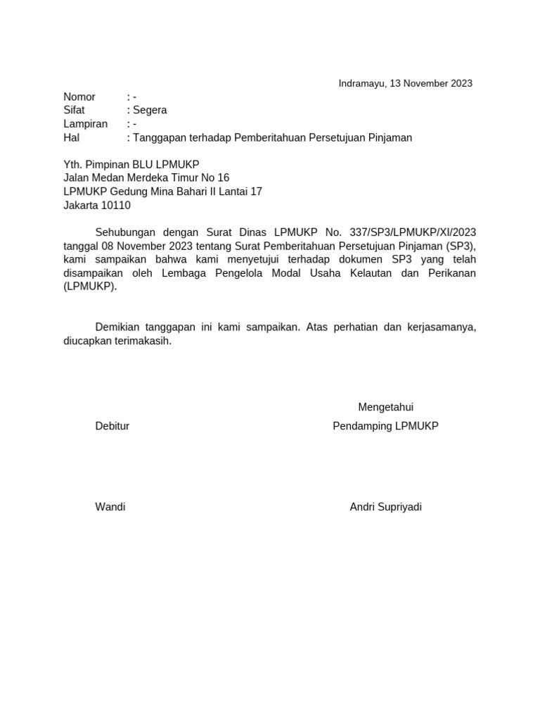 Surat Tanggapan Persetujuan an Wandi | PDF