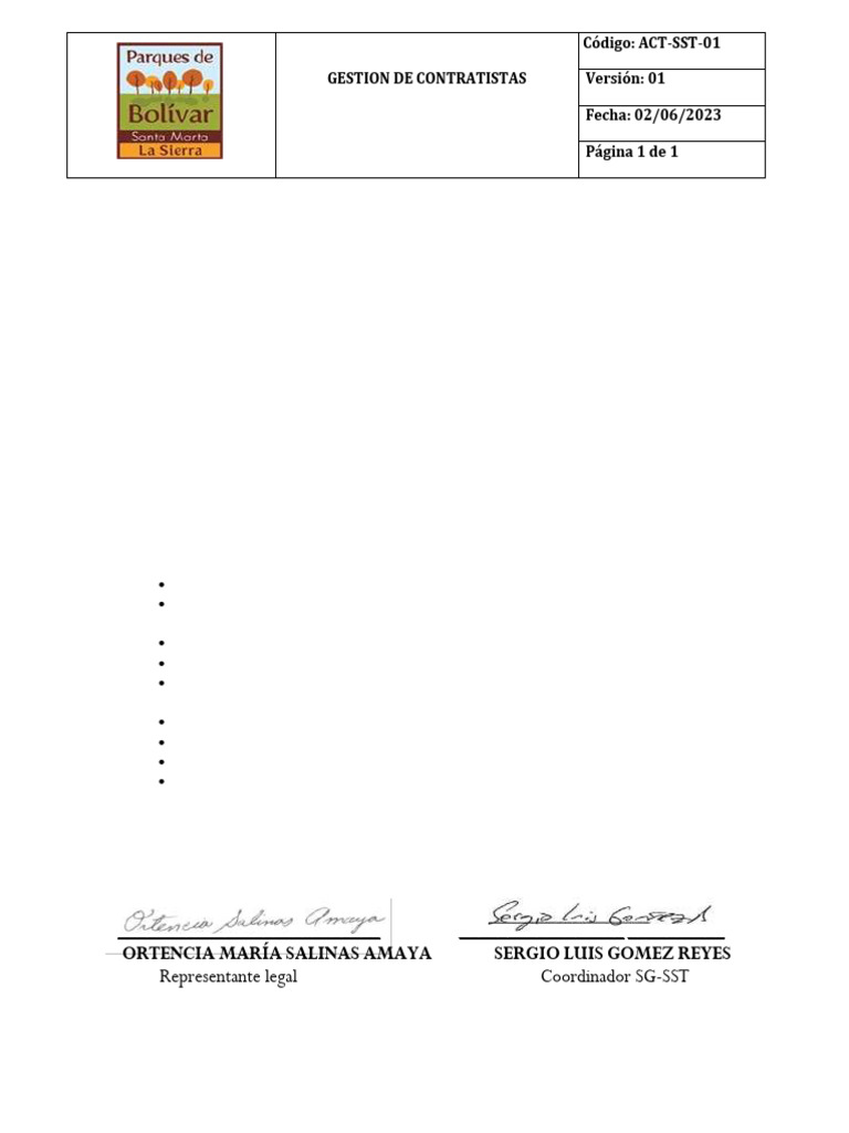 Act-Sst-001 Acta Gestion de Contratistas | PDF