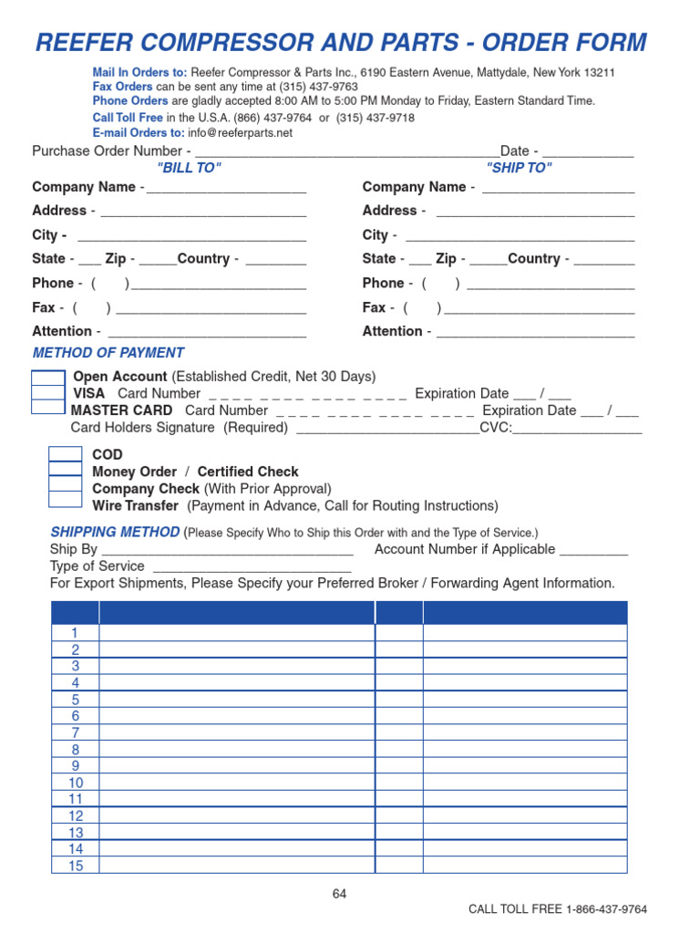Order Form Reefer Compressors Parts | PDF