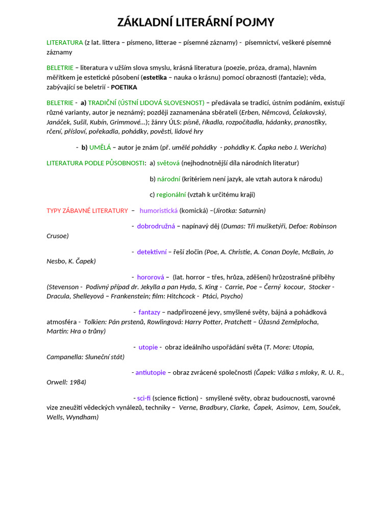 Zakladni Literarni Pojmy | PDF