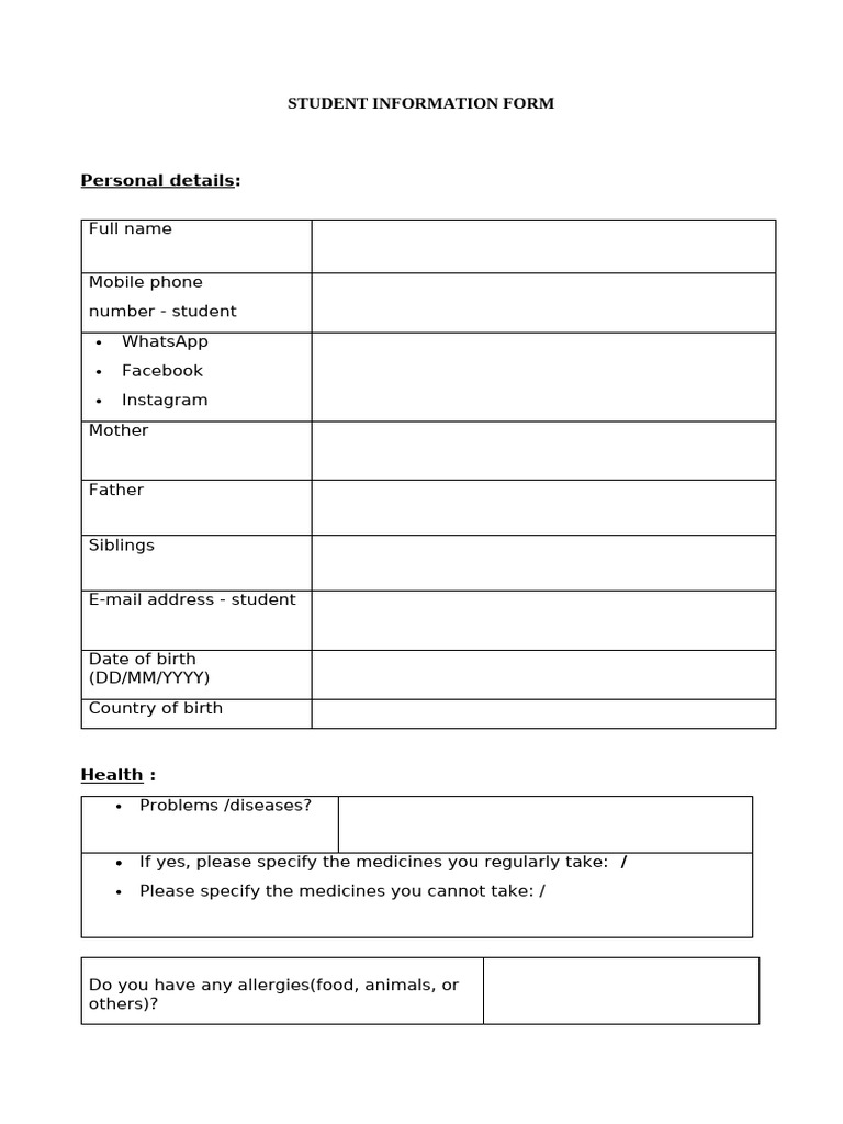 Student Form | PDF