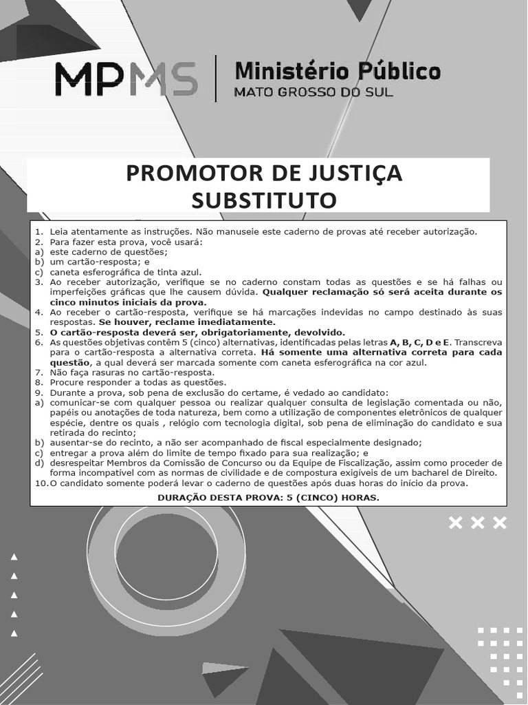 Prova Preambular - Promotor Substituto PB | PDF | Esfera pública | Crimes