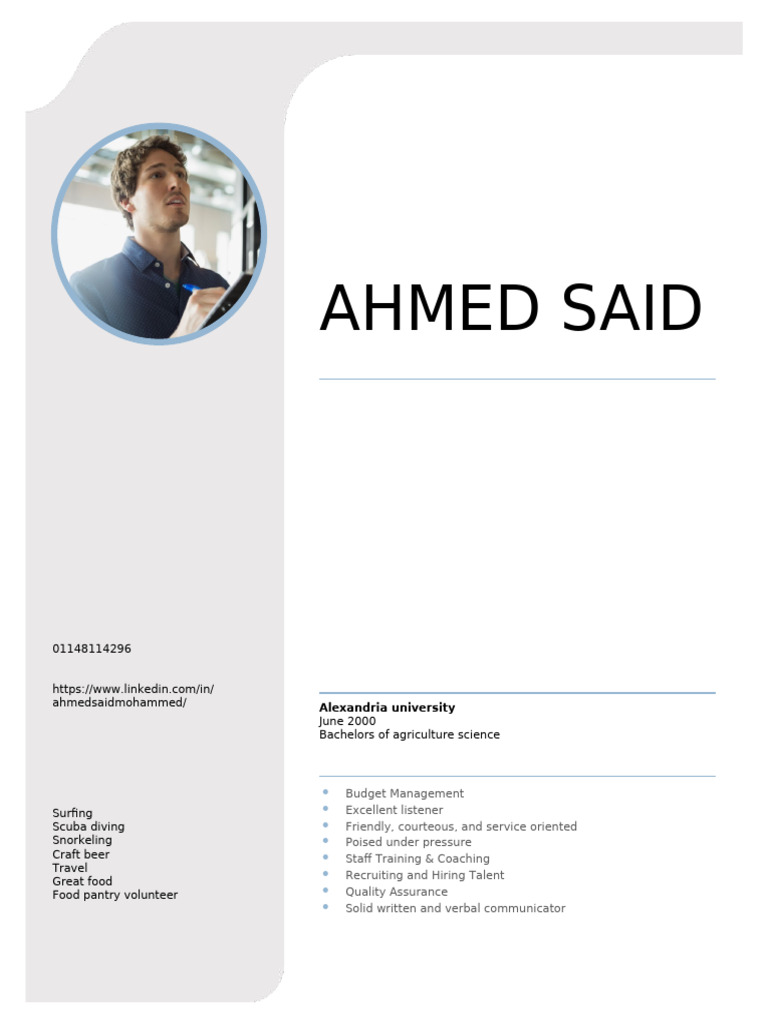 Ahmed said CV | PDF | Underwater Diving