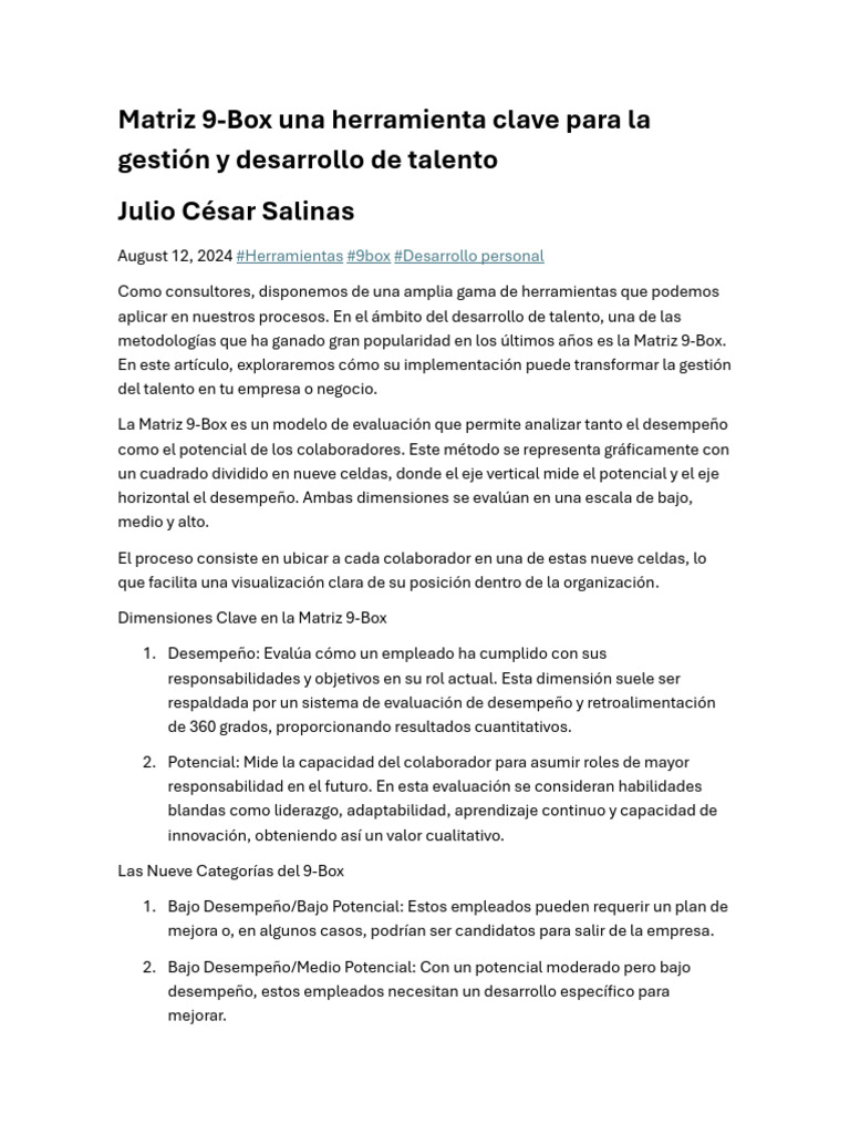 Guía de la Matriz 9-Box para Talento | PDF | Evaluación | Business