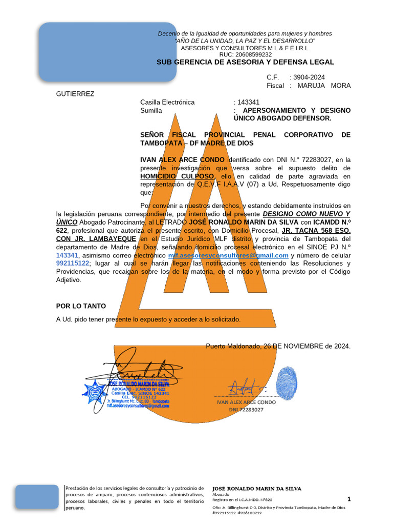 Apersonamiento y Designo Único Abogado Defensor | PDF | Justicia | Crimen y violencia