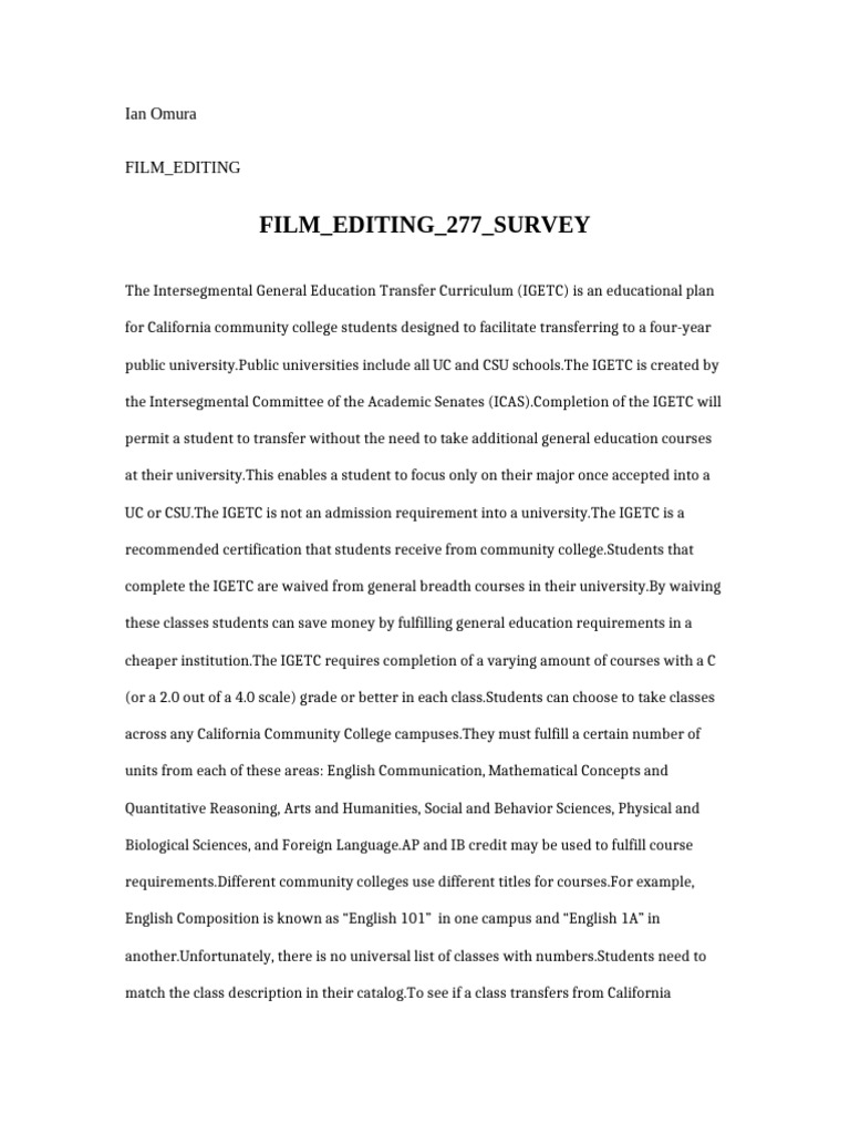 Film Editing 277 Survey | PDF | Universities And Colleges