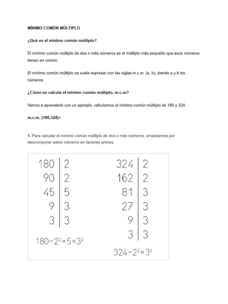 Mínimo Común Múltiplo y Máximo Común Divisor | PDF | Multiplicación ...