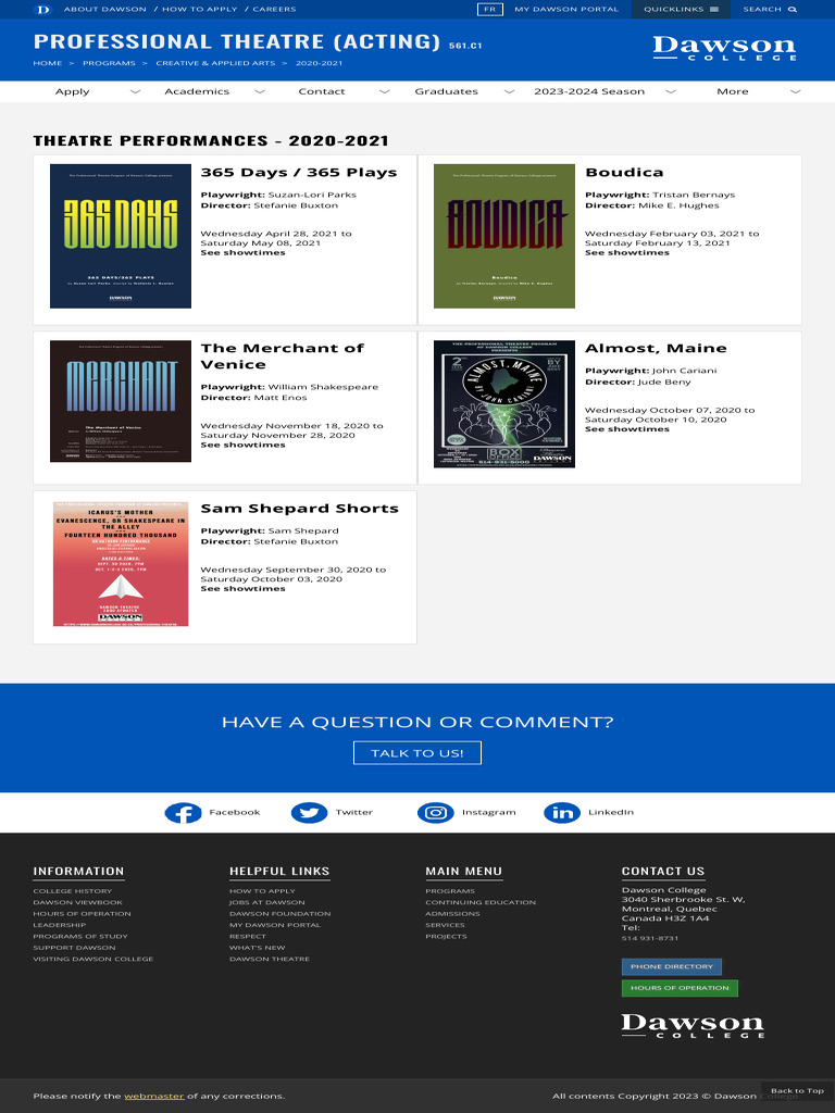 2020-2021 - Professional Theatre (Acting) | PDF