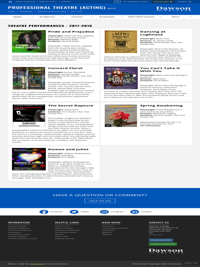 2017-2018 – Professional Theatre (Acting) | PDF