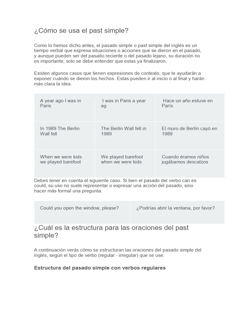 Uso del Past Simple en Inglés | PDF | Verbo | Sintaxis
