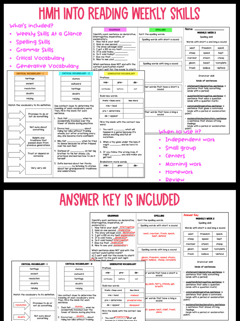 HMH Into Reading Weekly Skills | PDF | Subject (Grammar) | Verb