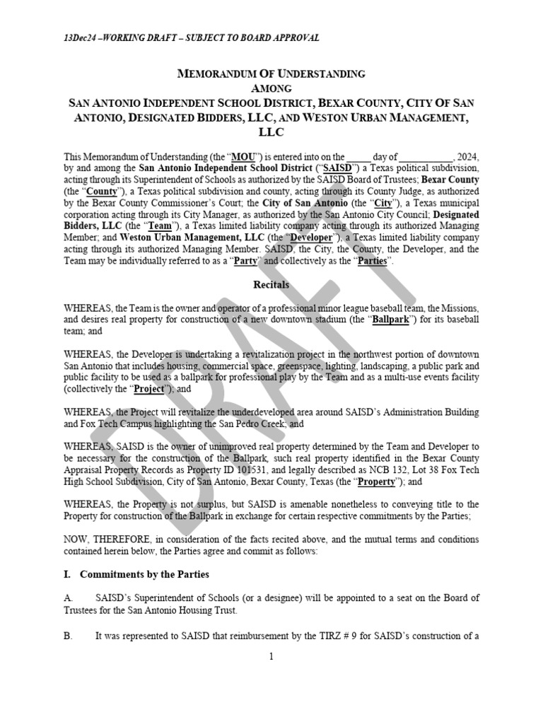 Mou Draft 13dec24 | PDF | Parking | San Antonio