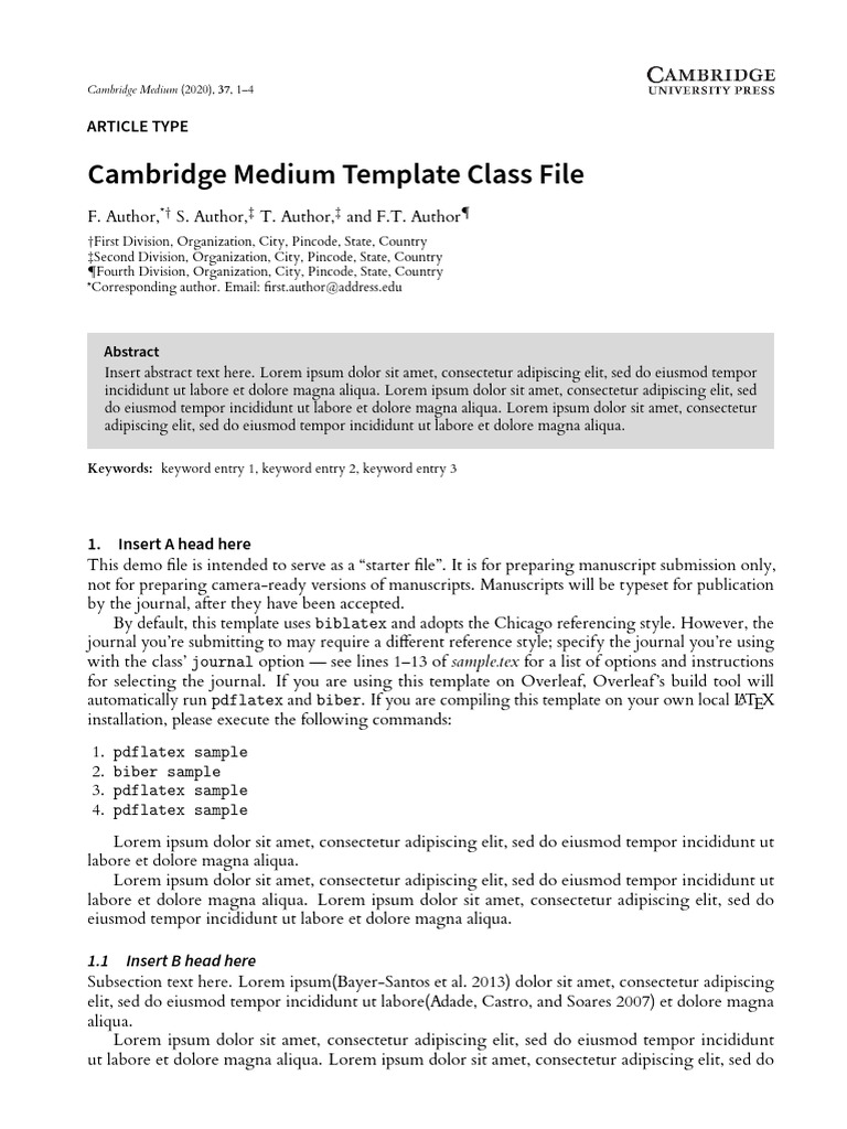 cambridge-medium-template-class-file | PDF | Te X | Publishing
