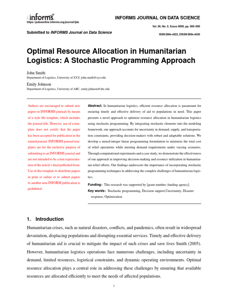 template-for-informs-journal-on-data-science | PDF | Mathematical Optimization | Logistics