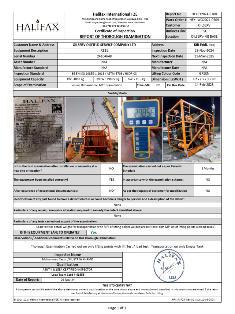 HFX-FI2024-5708-dt 29-11-2024-OS-CTS-Report of REEL - VN & LT - SN # 24104648 | PDF