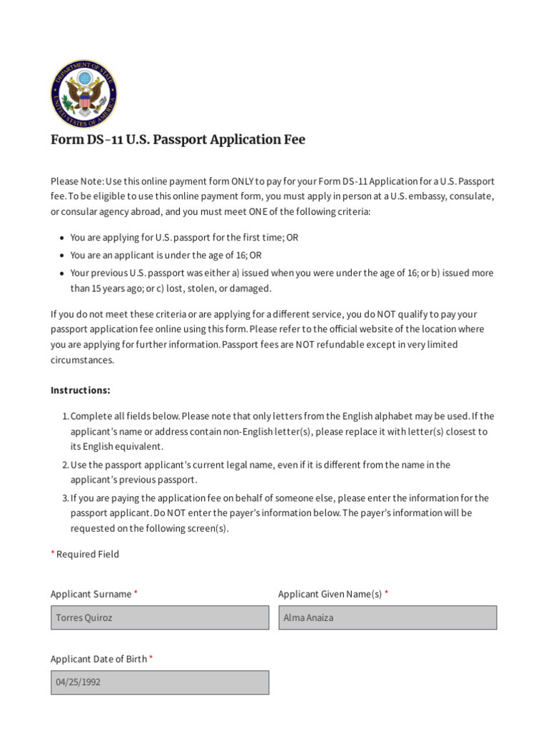 Pay DS-11 Passport Application Fee Online | PDF | Passport | Government ...