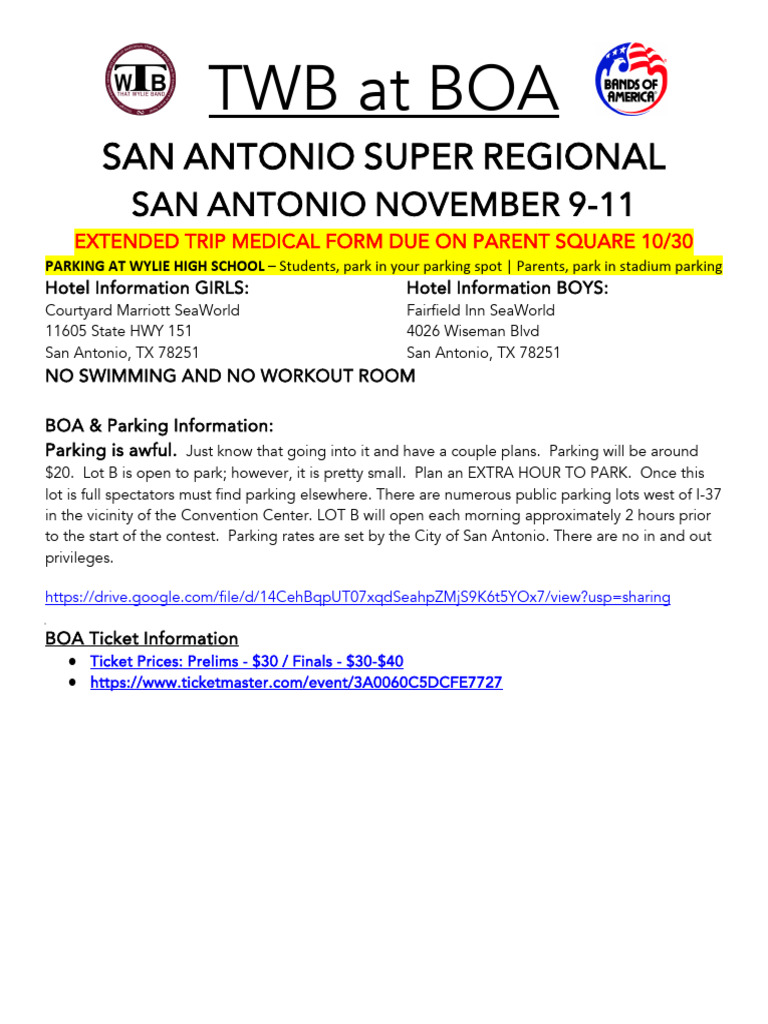 Bands of America Itinerary 2024 | PDF | Clothing | Fashion