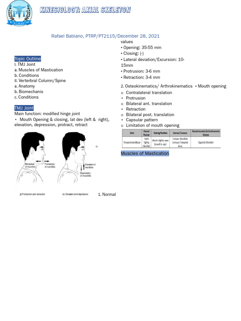 Kinesiology L7 (Axial Skeleton) | PDF | Vertebral Column | Vertebra