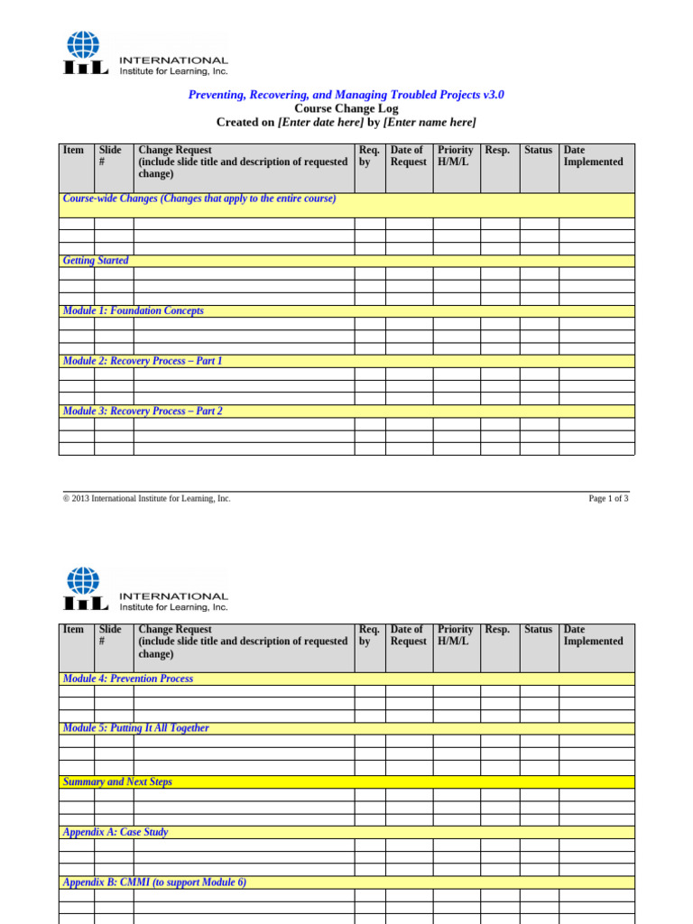 IIL-TP v4.0 - Change Log Template | PDF