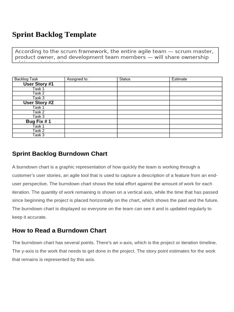 Sprint Backlog Template Burndown | PDF | Scrum (Software Development)