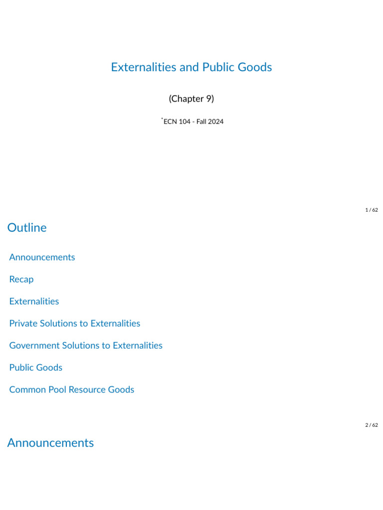 ECN 104 l9 Externalities and Public Goods CHPT 9 | PDF | Externality | Subsidy
