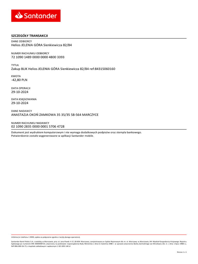 Zakup BLIK Helios JELENIA GÓRA Sienkiewicza 82 84 Ref 84315060160 | PDF